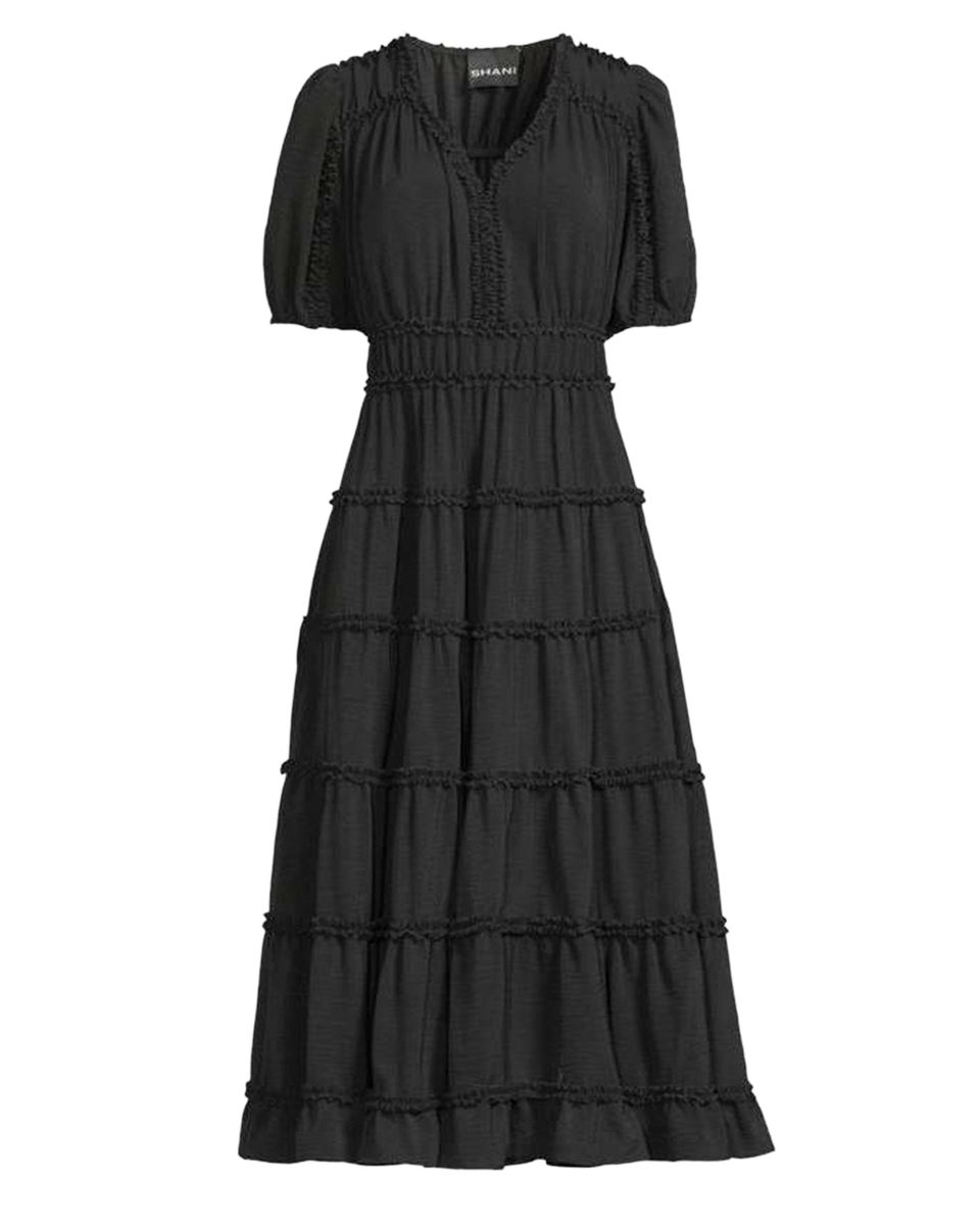 Buy Online FOCUS by Shani — Tiered Ruffle Trim Midi Dress in Black for ...