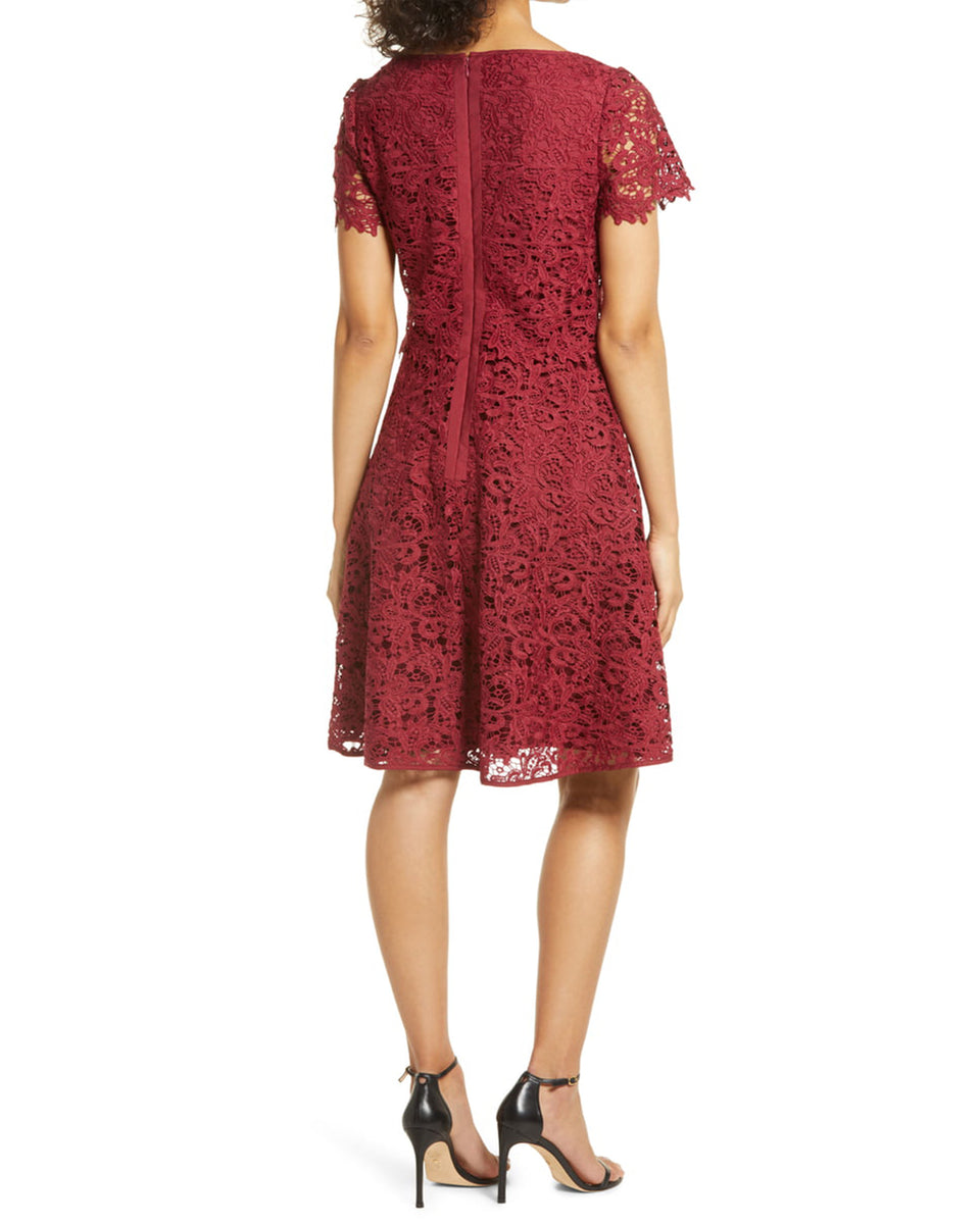 Buy Online Fit & Flare Popover Lace Dress in Wine for Women | Shani ...