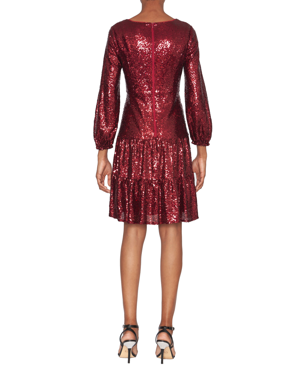 Buy Online FOCUS by SHANI - V-Neck Fit and Flare Sequin Dress in Wine ...