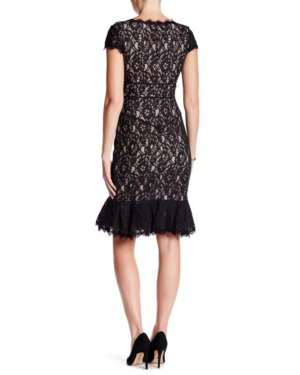 Buy Online New Arrivals FOCUS by SHANI - V-Neck Lace Dress with Flounce ...