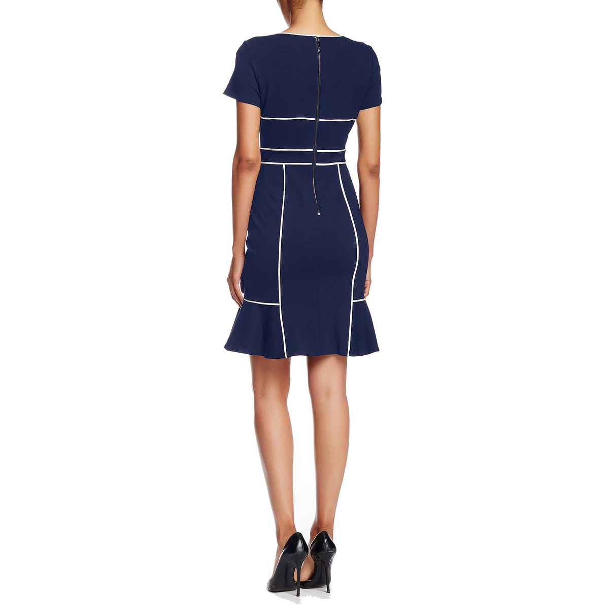Buy Online FOCUS by Shani — Contrast Tulip Hem Dress in Navy for Women ...