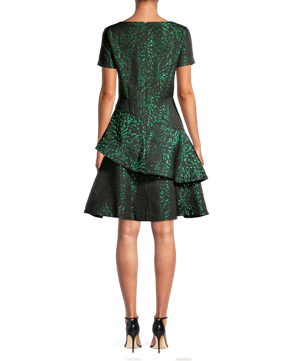 Buy Online Asymmetric Tiered Jacquard Dress in Green for Women | Shani ...